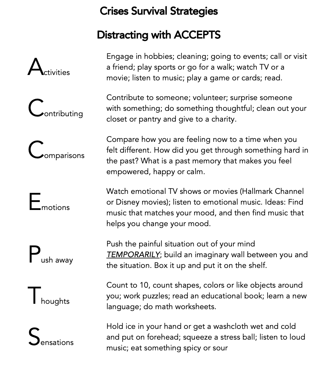 Distress Tolerance Skill- ACCEPTS – Middle Path Counseling MO