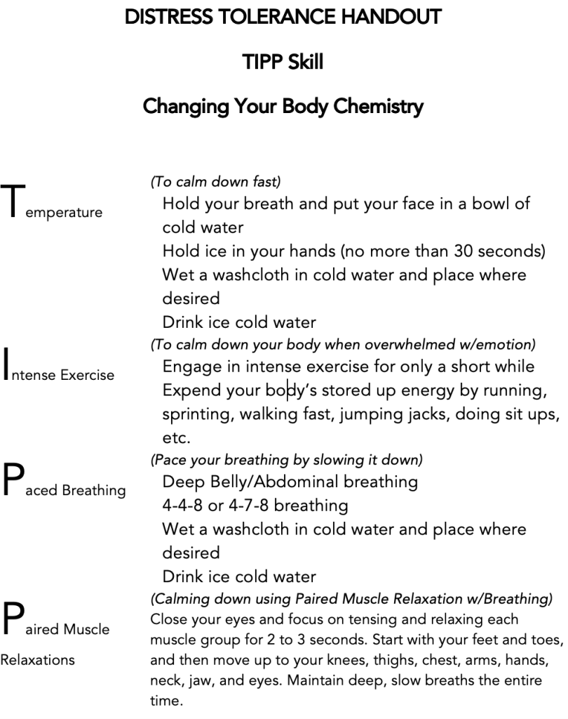Distress Tolerance Skill – TIPP Skill – Middle Path Counseling MO