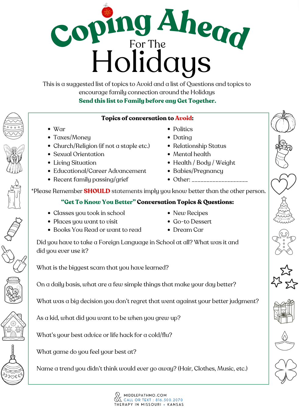 Cope Ahead for the Holidays – Middle Path Counseling MO