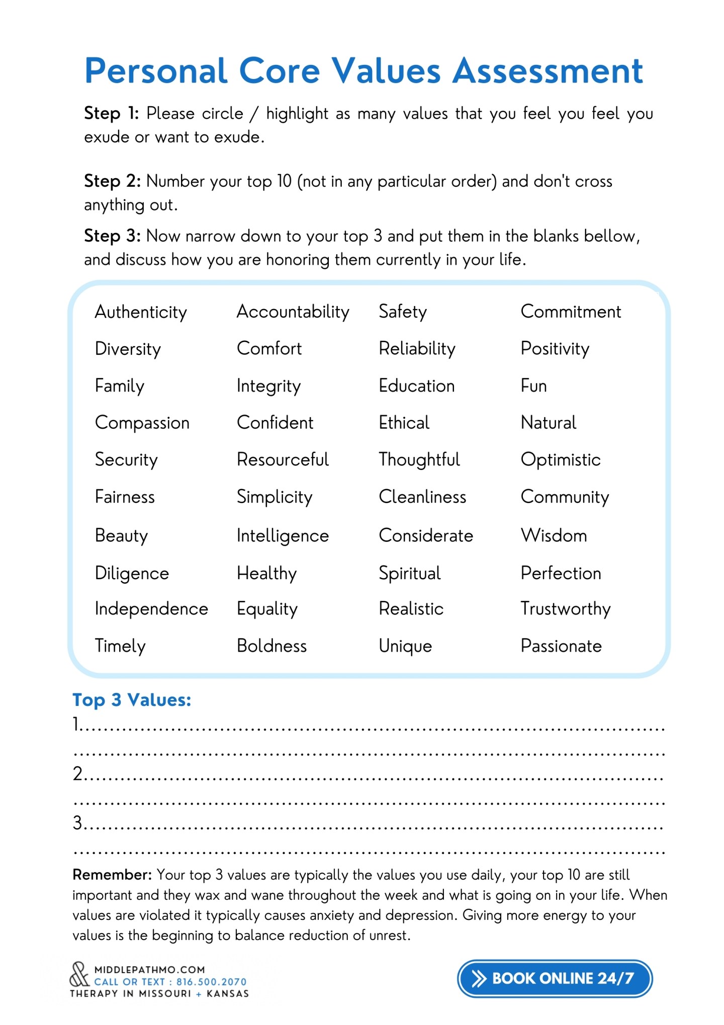 Updated: Values Assessment – Middle Path Counseling MO